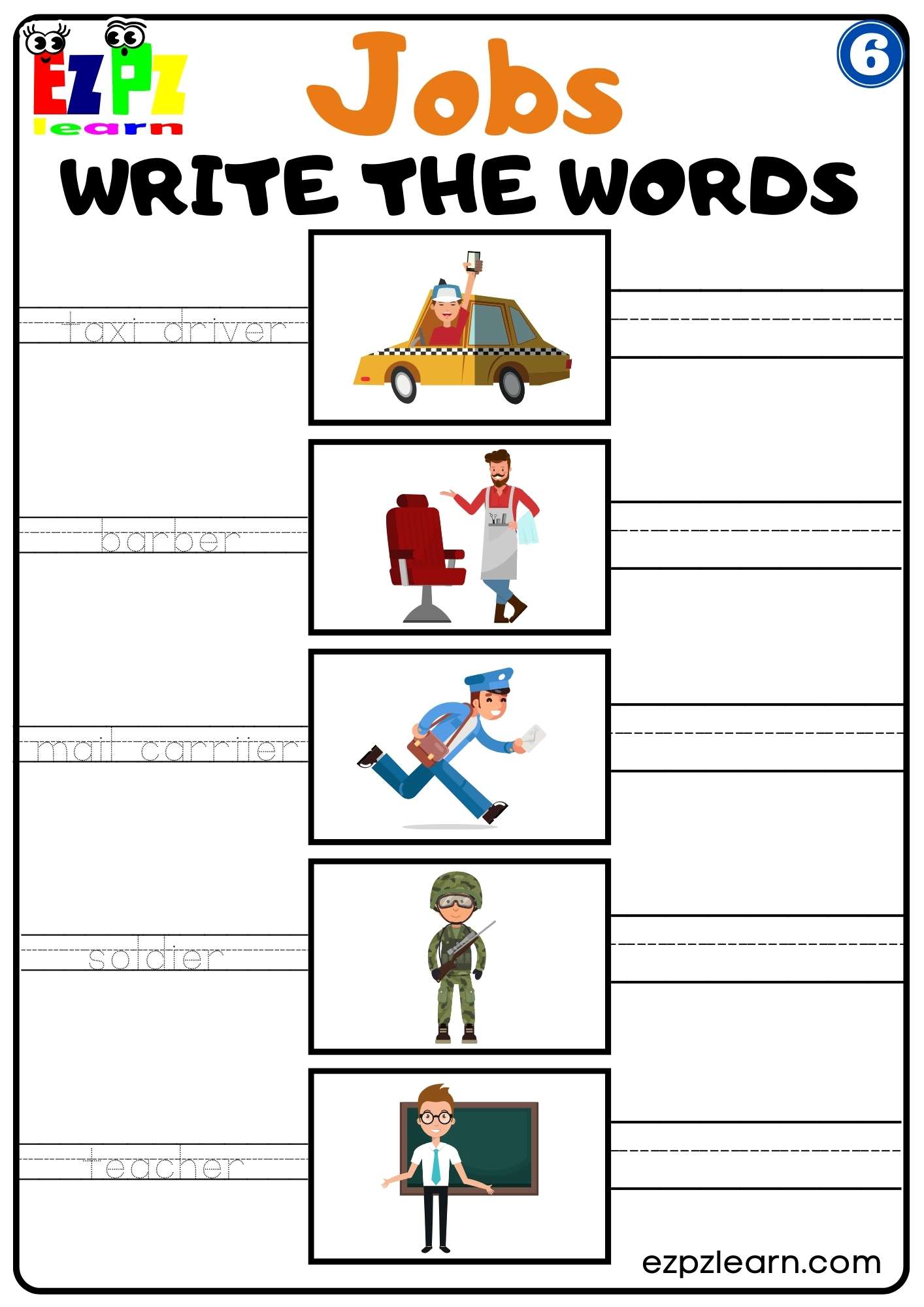 G6 Jobs Read Write The Words Worksheet For K5 And ESL Students PDF